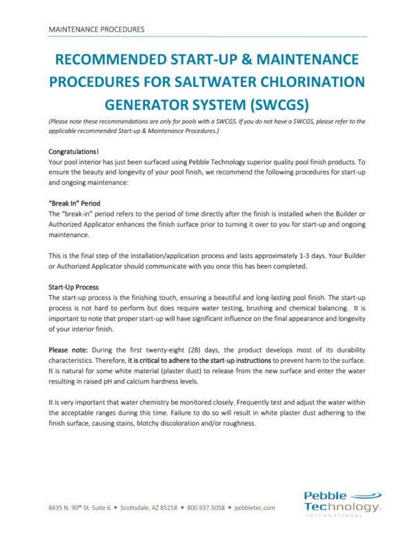 Pebble Tec start up salt procedures – Revolution Pool Finishes
